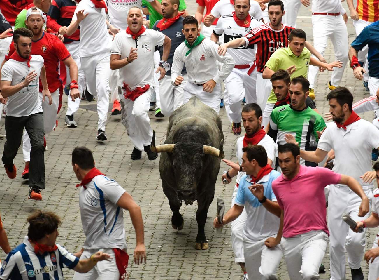 Varios mozos corren junto a uno de los toros | Cultura/toros | EL MUNDO