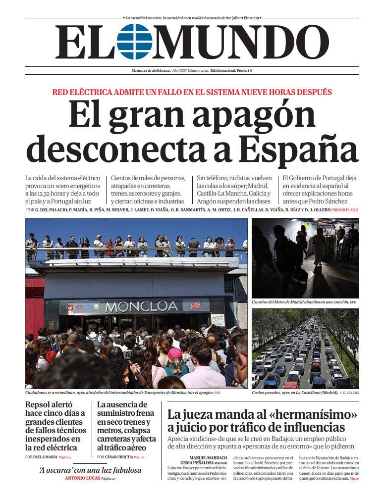 Portada de EL MUNDO del martes 29 de abril de 2025 | Medios