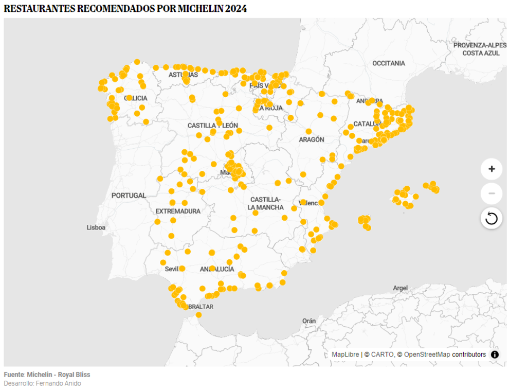 Mapa de los 783 restaurantes recomendados por la Guía Michelin en 2024 ...